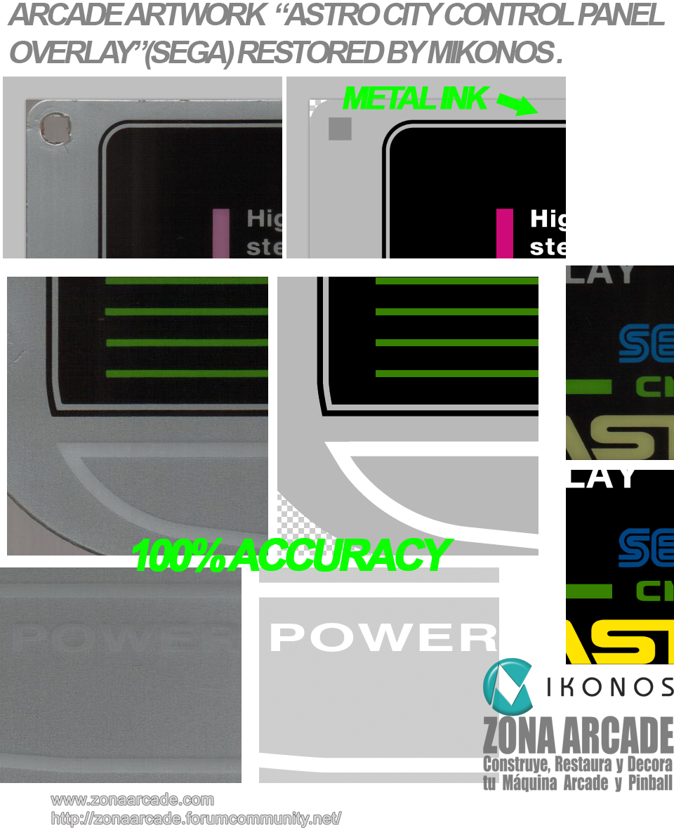 Artwork arcade "ASTRO CITY CONTROL APENL OVERLAY 2L6B CQN-2002" (SEGA) - 100% Accuracy. Restored ...